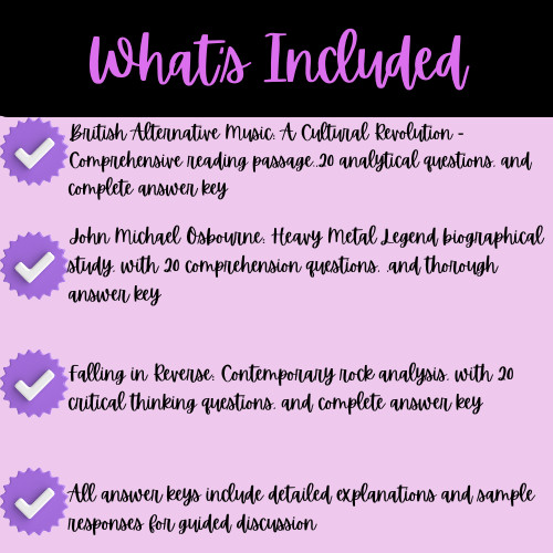 High School Rock Legends & Alternative Voices Reading Passage Bundle ...