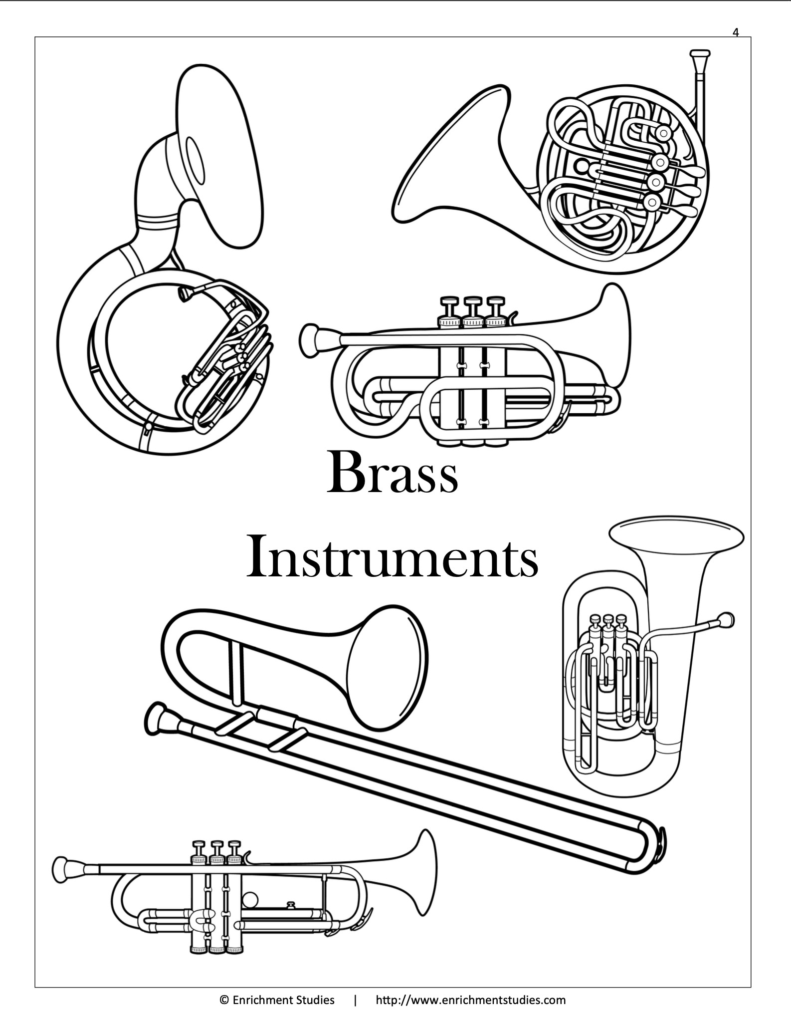 Music Appreciation Coloring Pages of Instrument Families: Brass ...