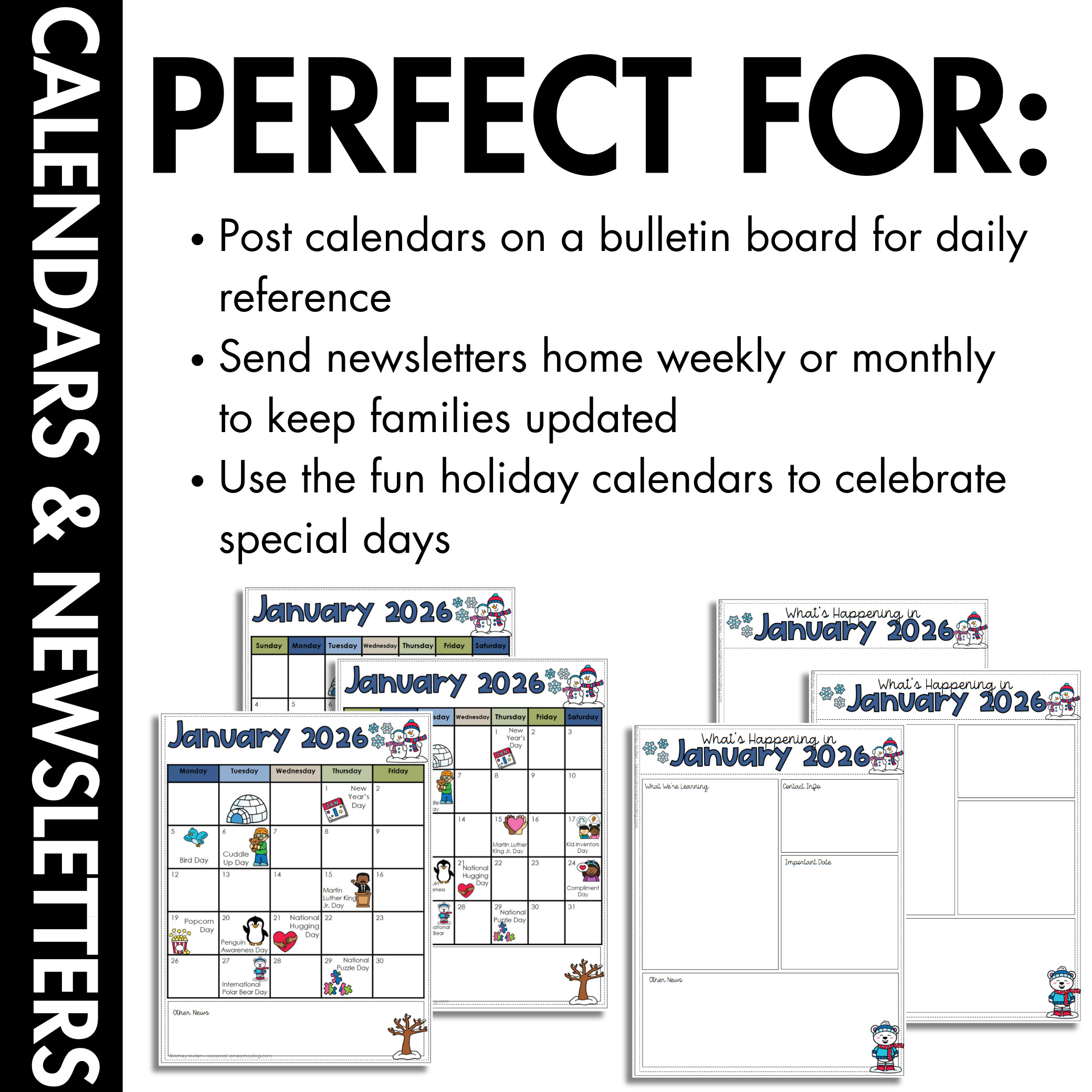 Editable January Calendars & Classroom Newsletters Grades K–2 ...